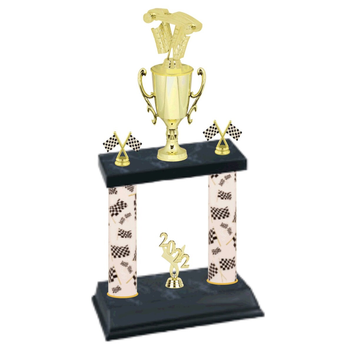 Checkered Flag Pinewood Derby Two-Tier Trophy