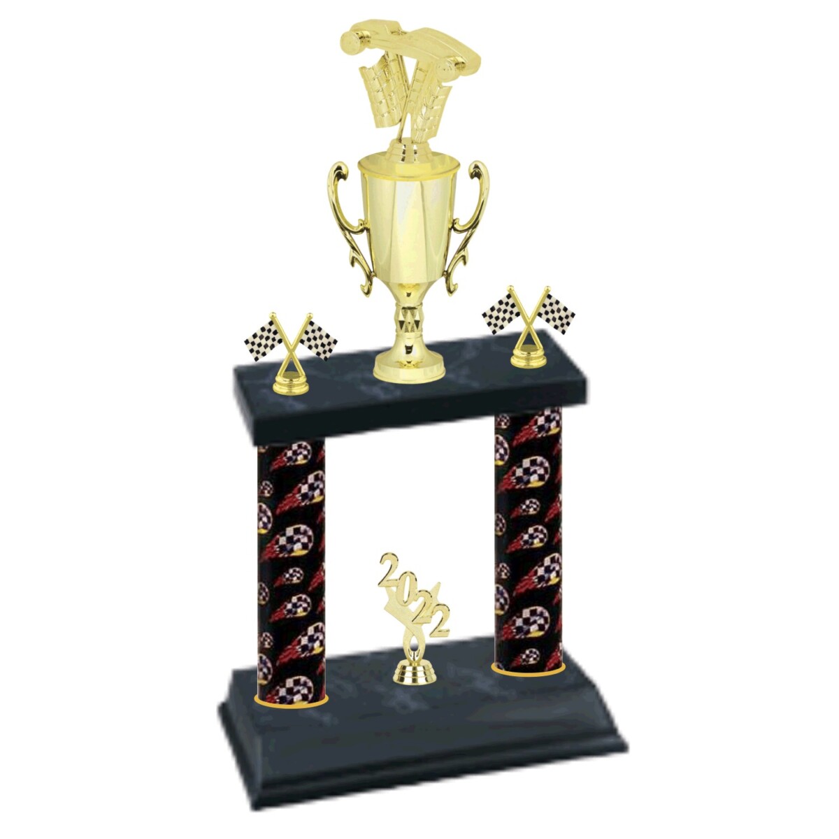 Checkered Flag Pinewood Derby Two-Tier Trophy