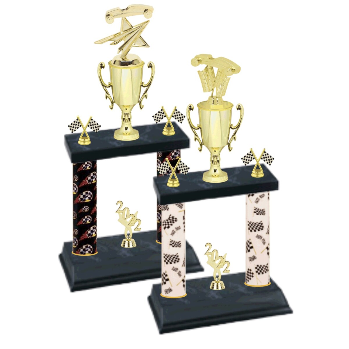Checkered Flag Pinewood Derby Two-Tier Trophy