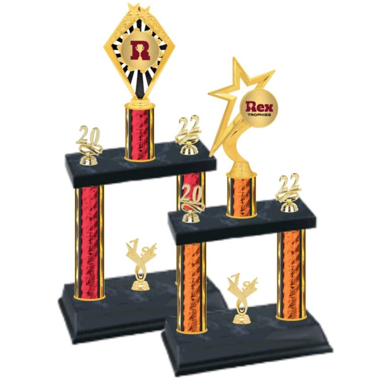 Custom Insert Figure Two-Tier Round Column Trophy — Rex Trophies
