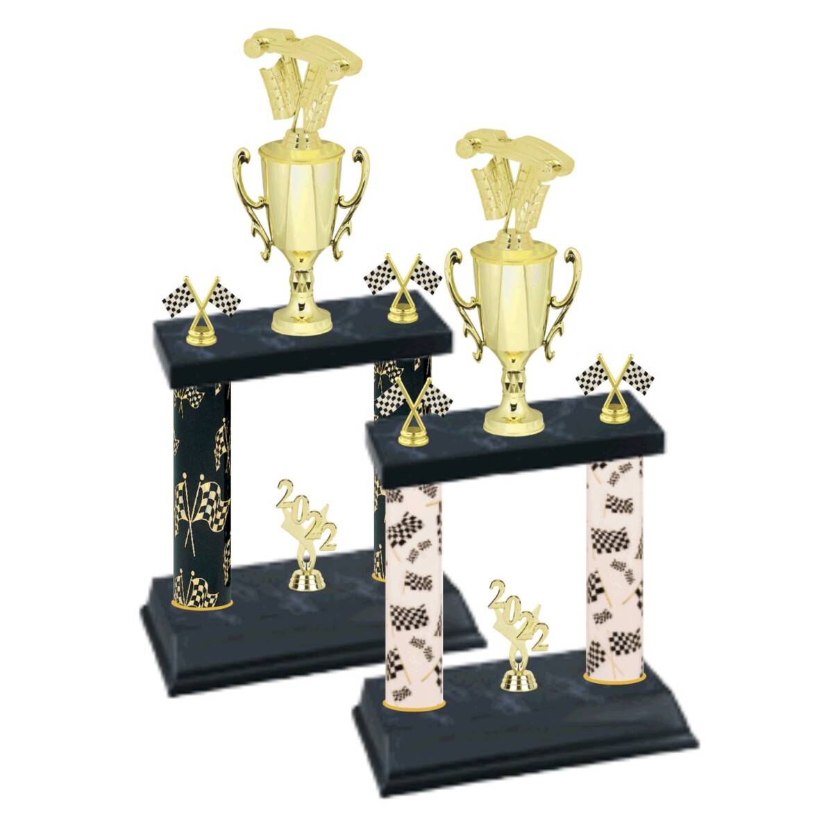 Checkered Flag Pinewood Derby Two-Tier Trophy — Rex Trophies